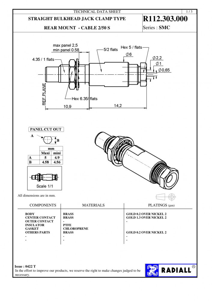Radiall R112303000 technical document, page 1