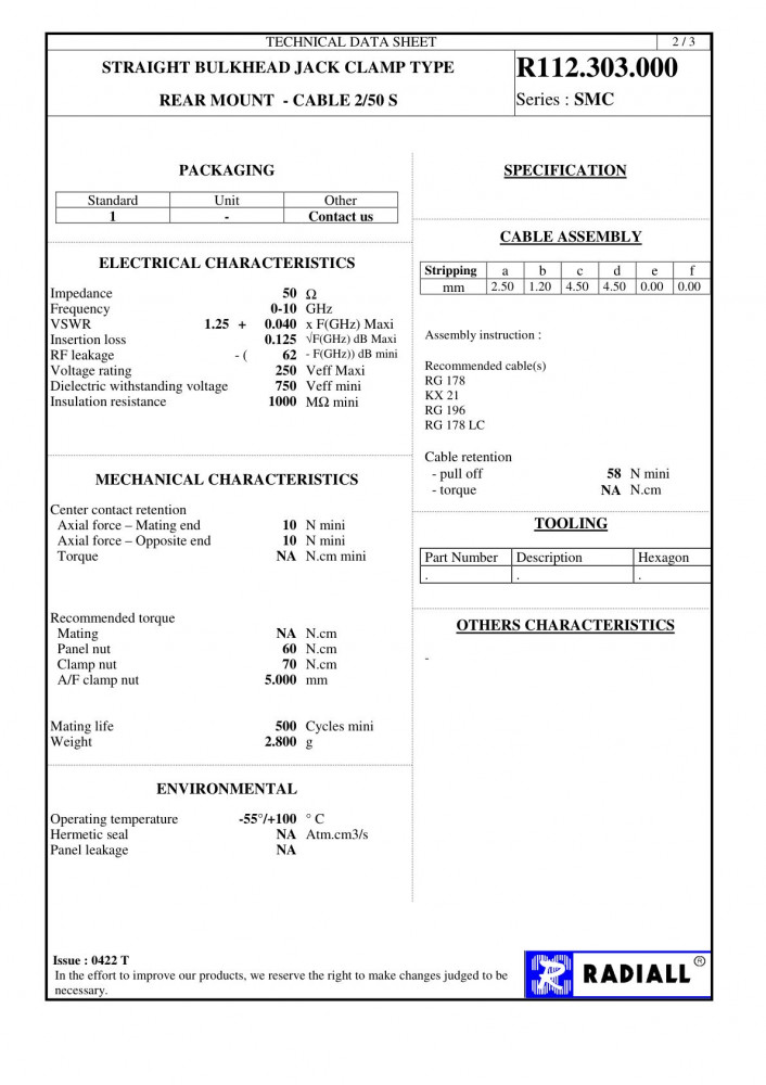 Radiall R112303000 technical document, page 2