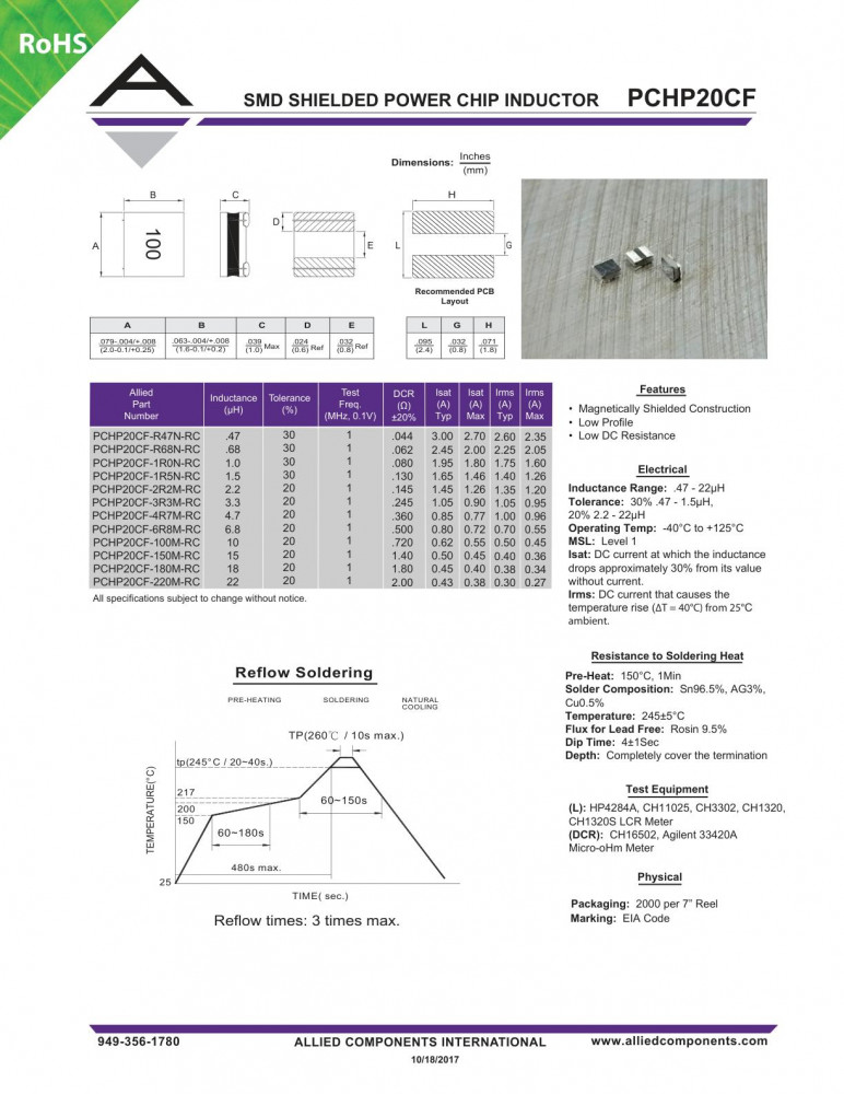 PCHP20CF series technical document, page 1