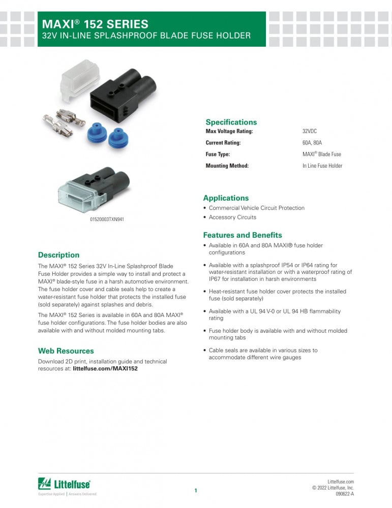 Littelfuse MAXI 152 Series technical document page 1