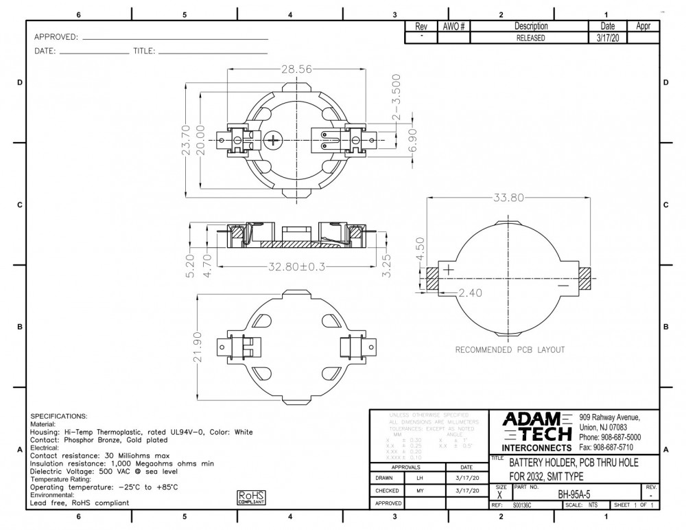 ADAM TECH BH-95A-5 technical drawing preview