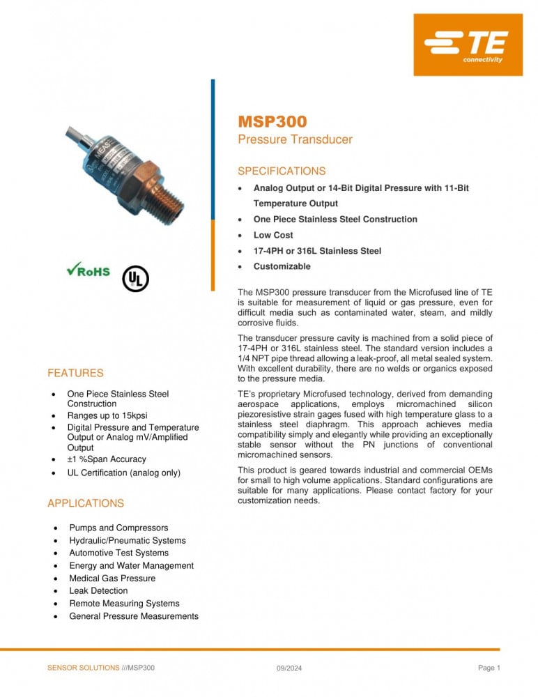 MSP300 datasheet page 1