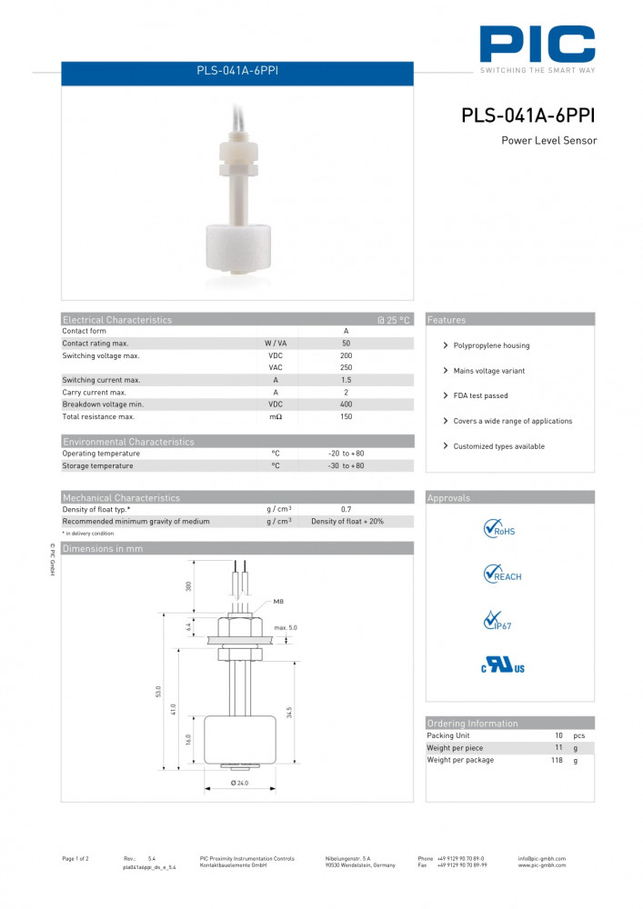 PLS-041A-6PPI technical document page 1
