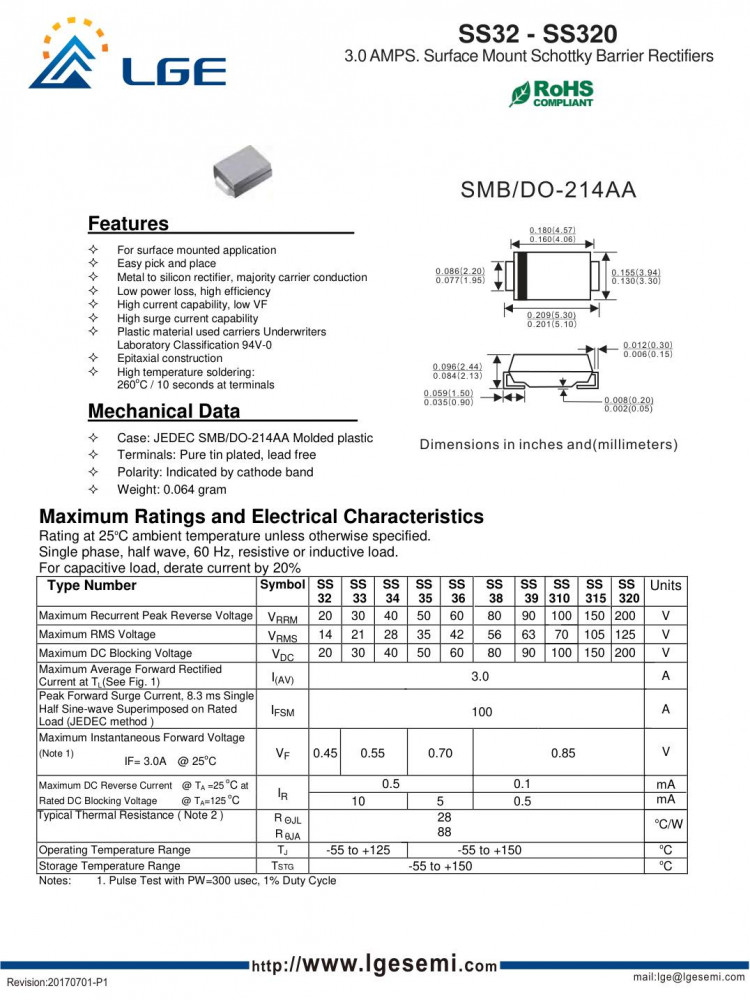 LGE SS36 datasheet page 1