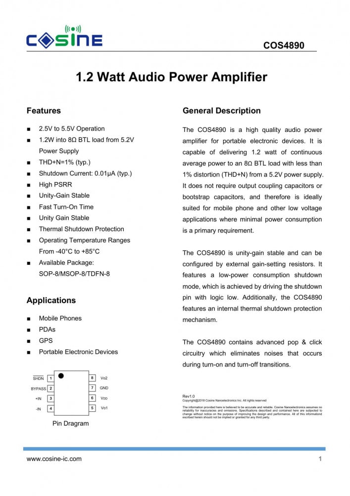 COS4890SR datasheet page 1