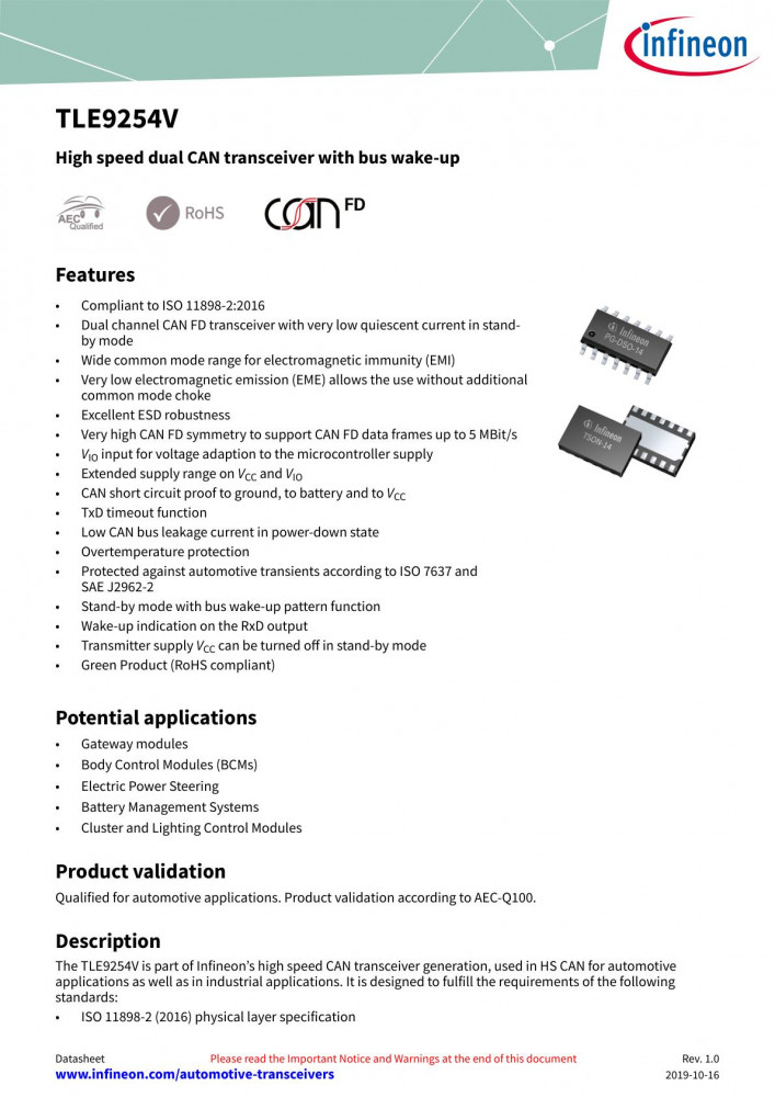 TLE9254VLC datasheet page 1