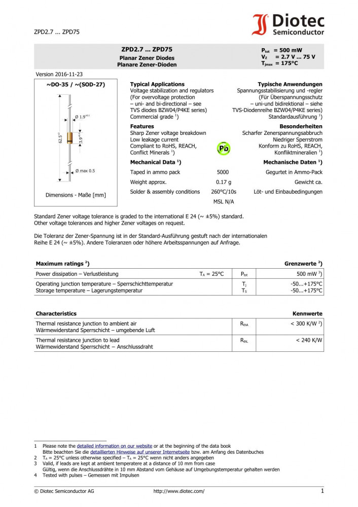 DIOTEC ZPD series datasheet page 1