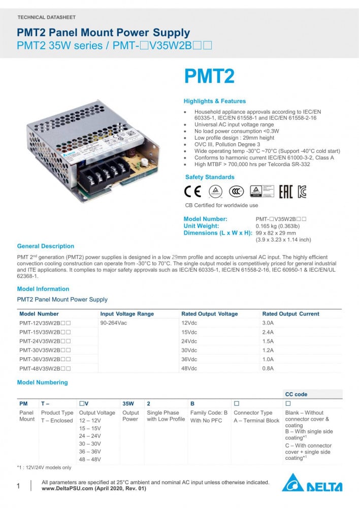 DELTA PMT2 datasheet page 1