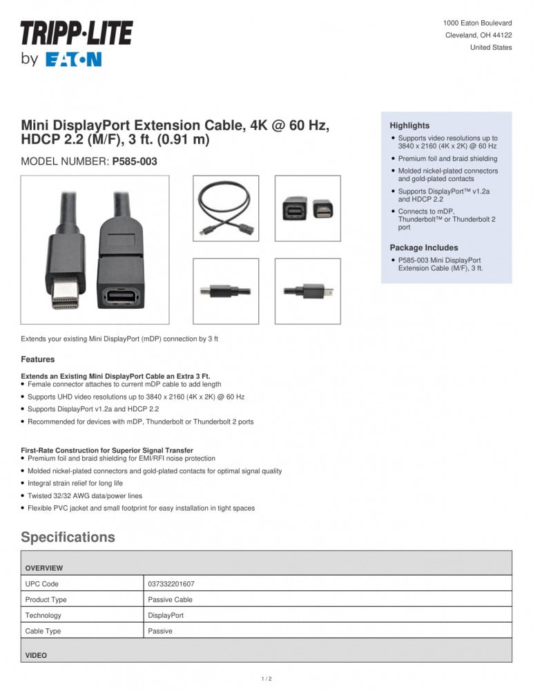 EATON P585-003 technical document page 1