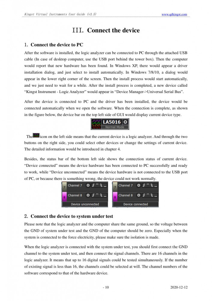 Kingst LA5016 documentation page 10