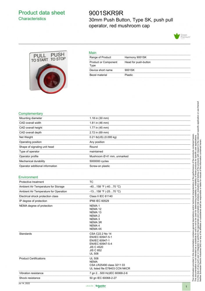 9001SKR9R technical document page 1