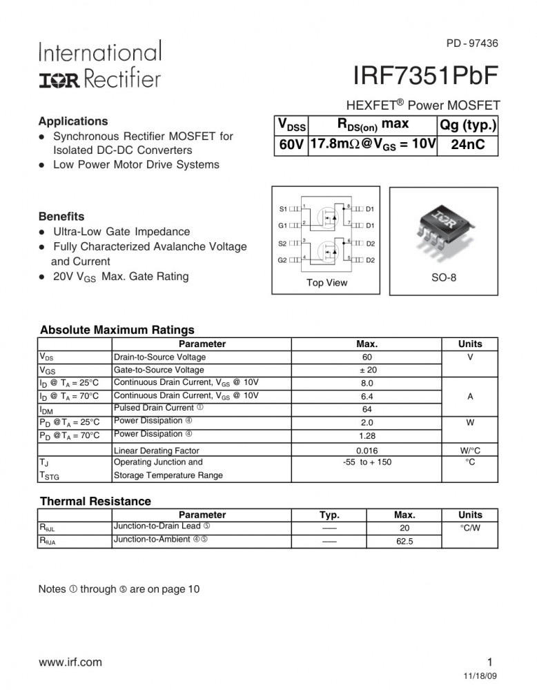 IRF7351TRPBF datasheet page 1