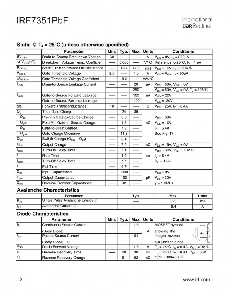 IRF7351TRPBF datasheet page 2