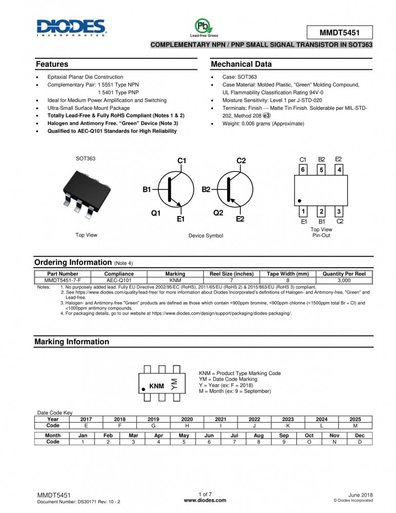 MMDT5451-7-F datasheet page 1