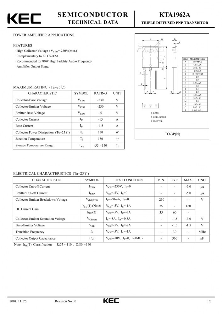KTA1962A-O-U/P datasheet page 1