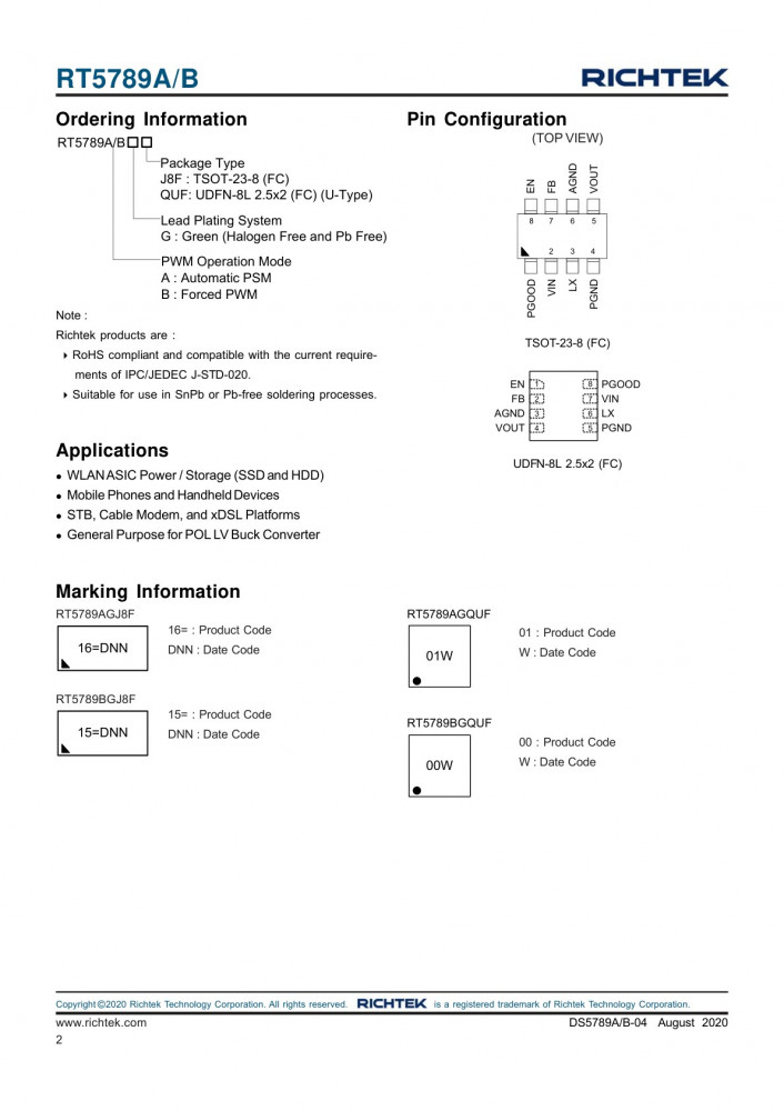 RT5789AGQUF datasheet page 2