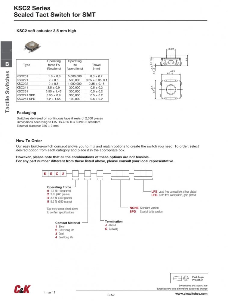 C&K KSC series datasheet page 3