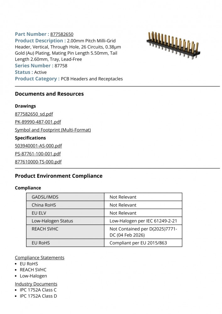 MOLEX 877582650 technical document preview, page 1