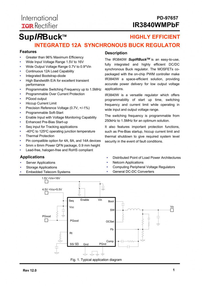 IR3840W datasheet page 1