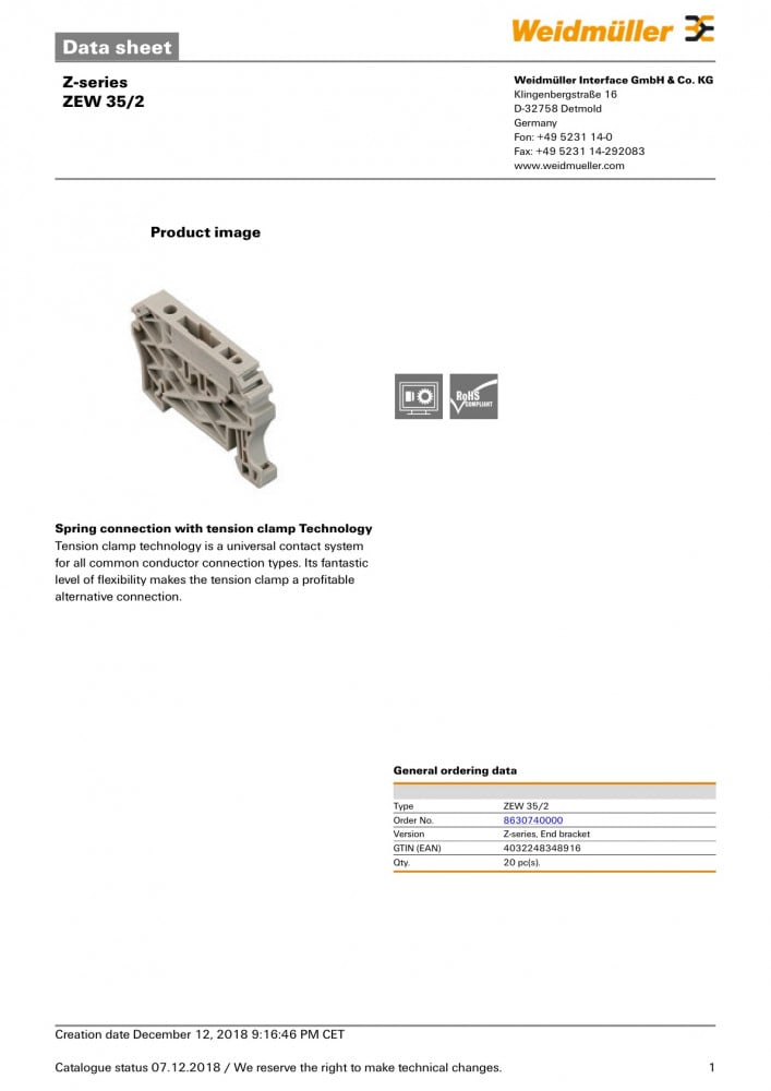 WEIDMULLER 8630740000 technical document page 1