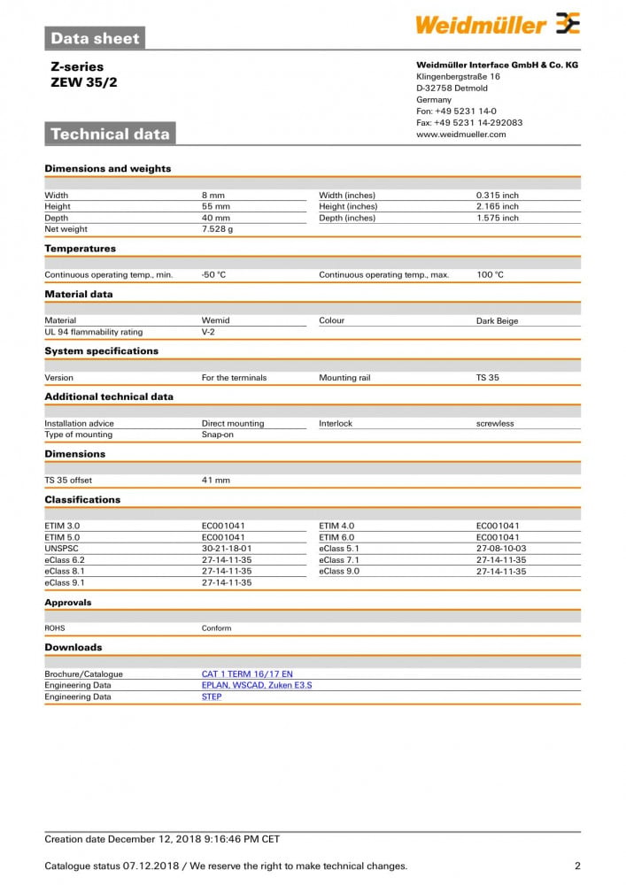 WEIDMULLER 8630740000 technical document page 2