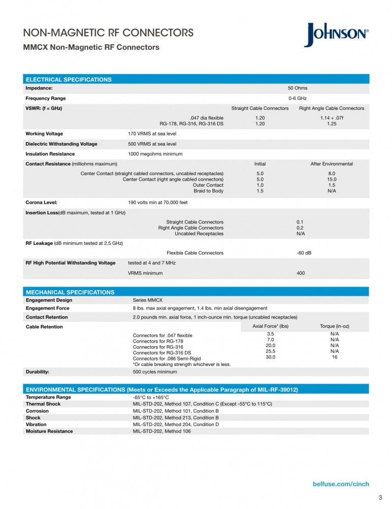 Bel Fuse Johnson non-magnetic connector catalog page 3