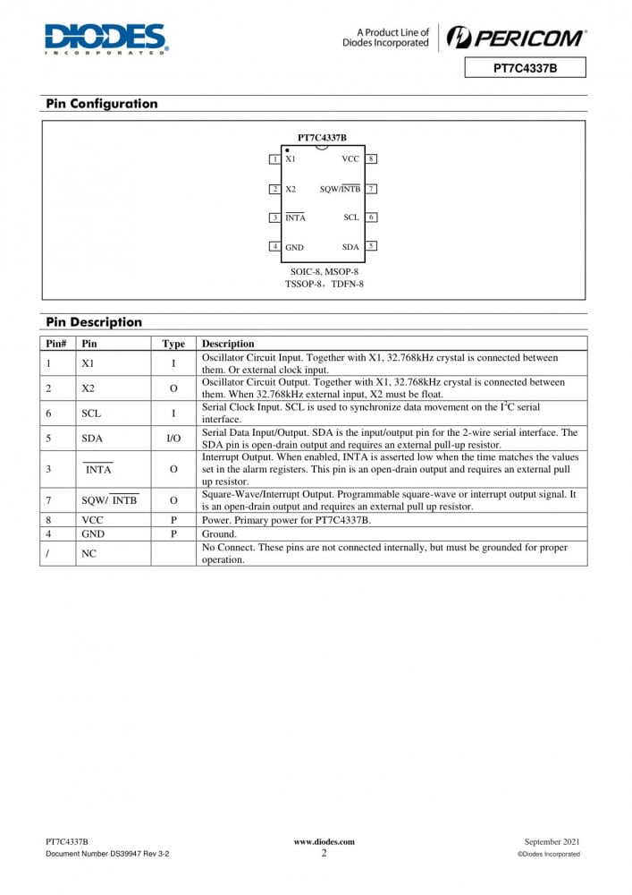PT7C4337BZEEX datasheet page 2