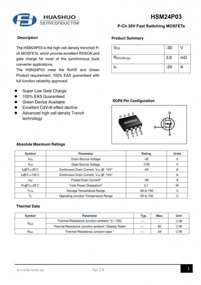 HSM24P03 datasheet page 1