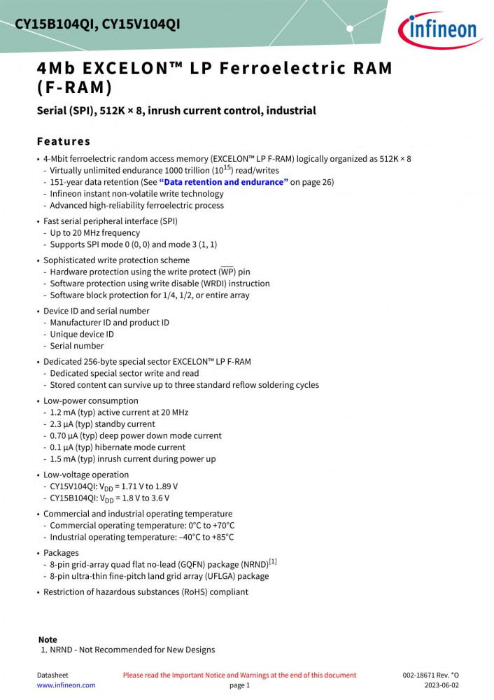 Datasheet page 1
