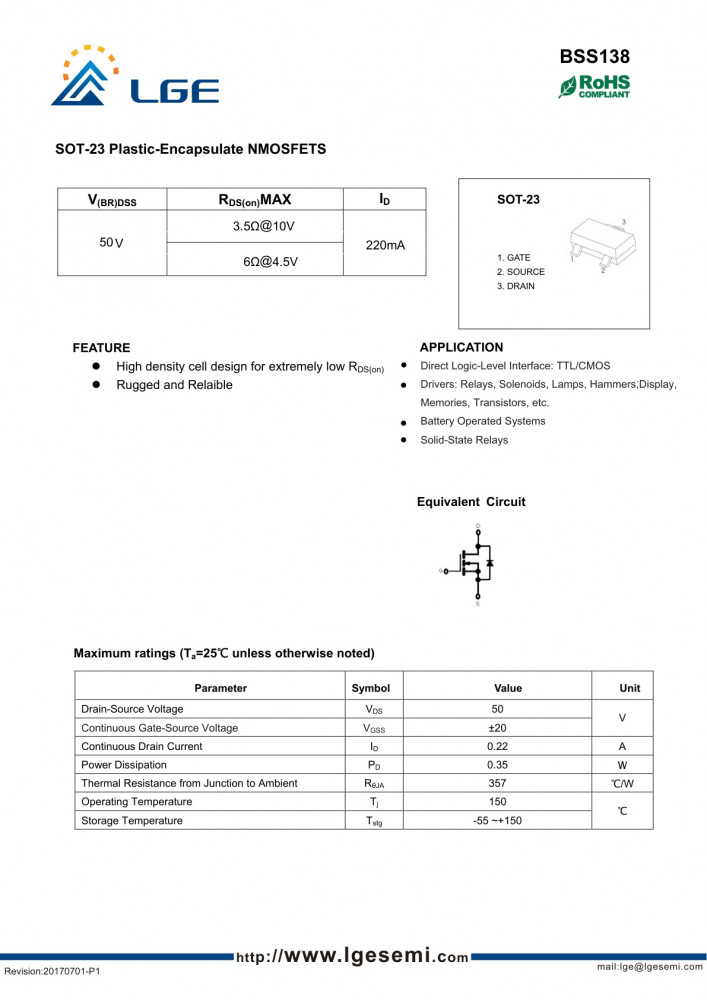 BSS138 LGE datasheet page 1