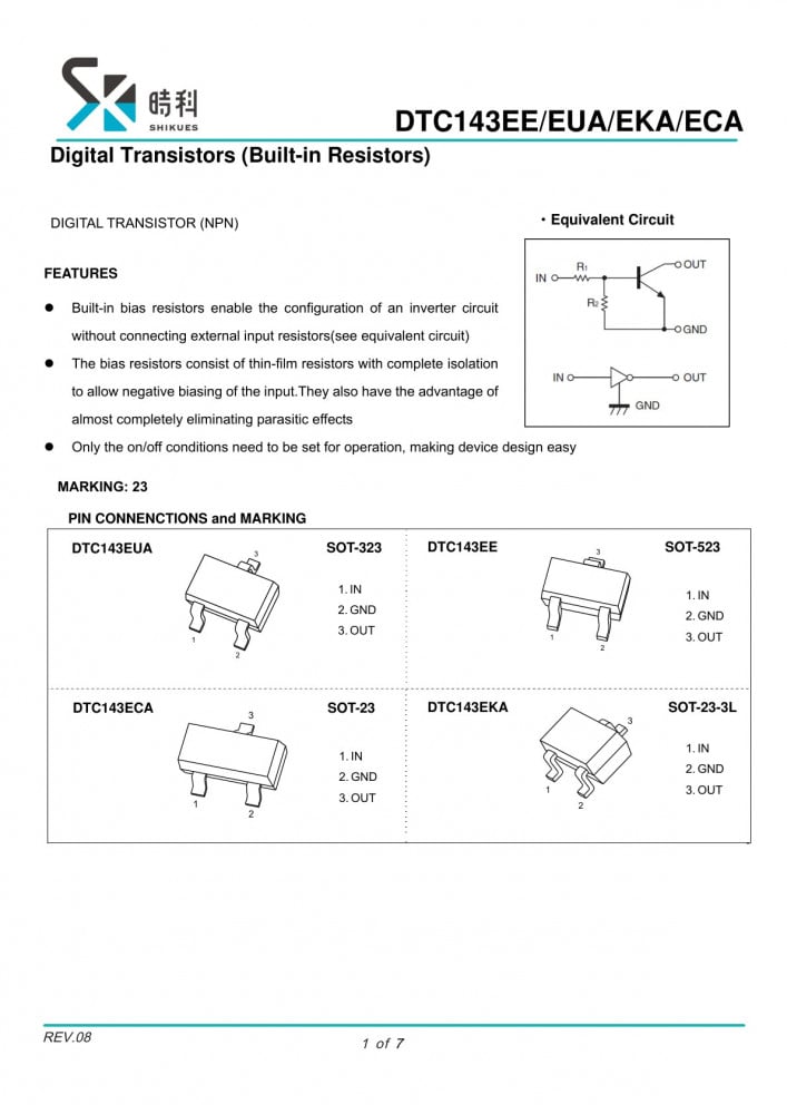 DTC143EE datasheet page 1