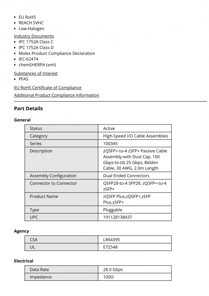 MOLEX 100345 series product specification page image 2
