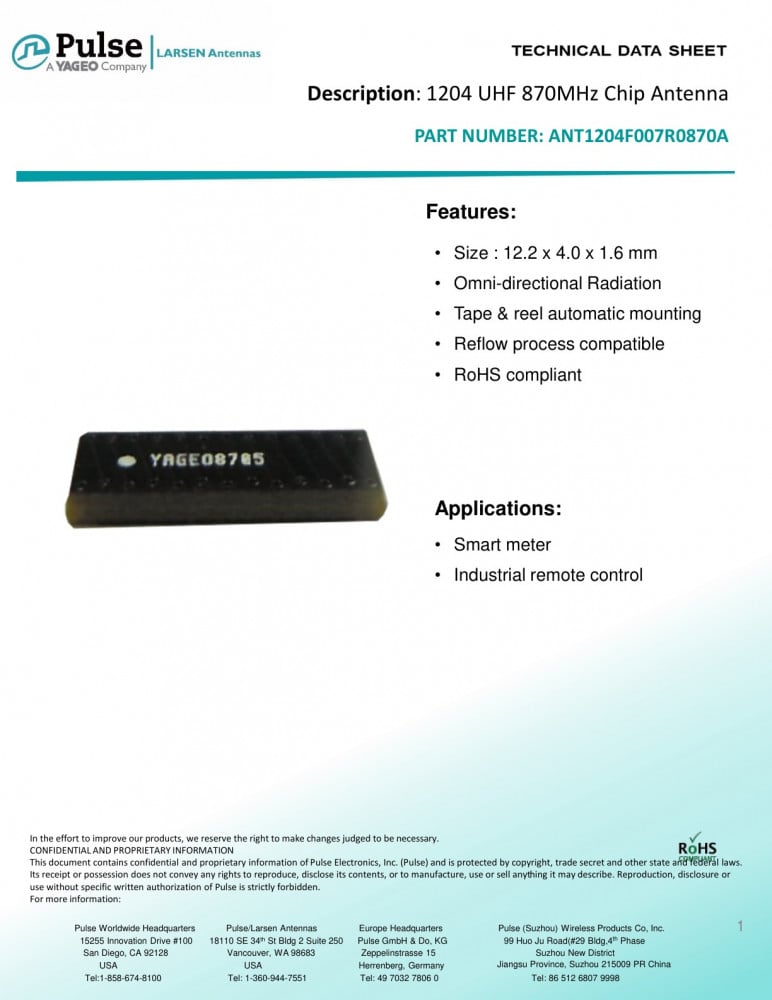 ANT1204F007R0870A datasheet page 1