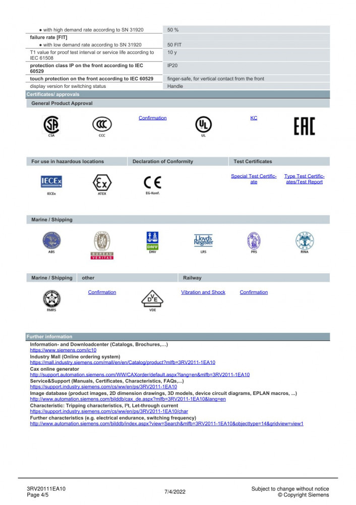 3RV20111EA10 datasheet page 4