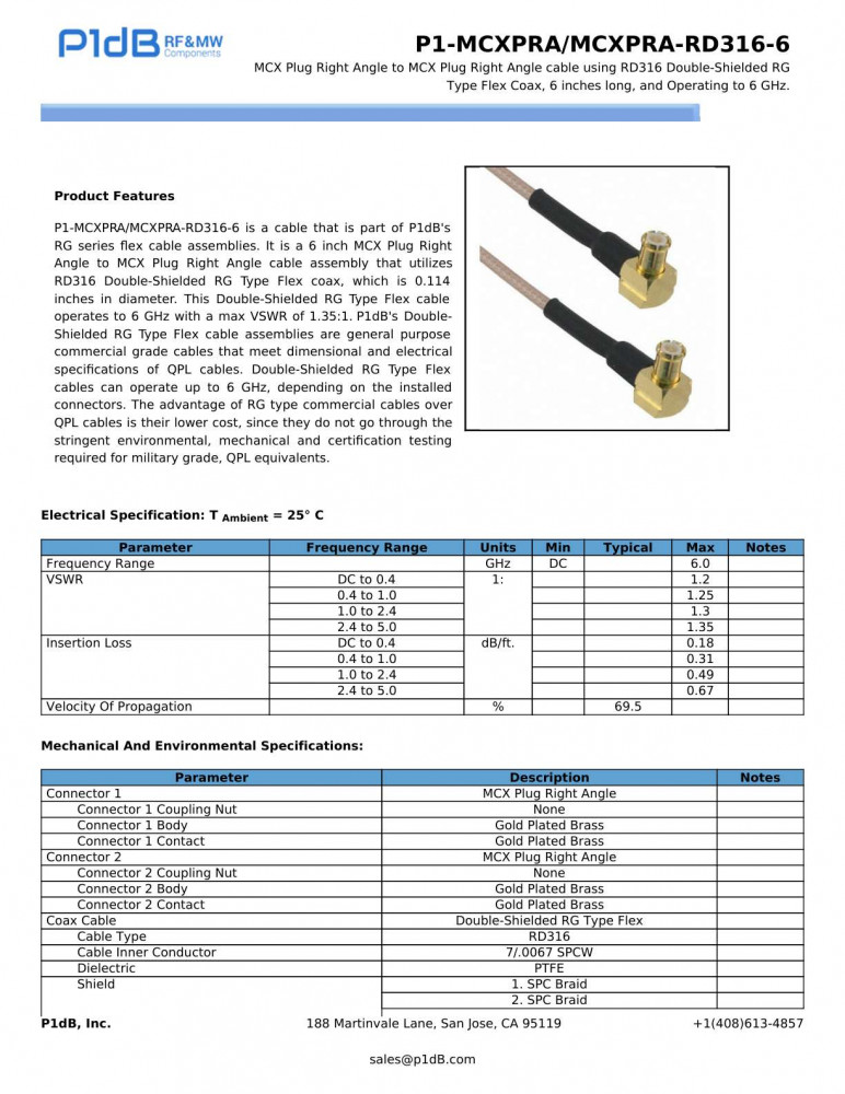 P1-MCXPRA/MCXPRA-RD316-6 product documentation image, page 1