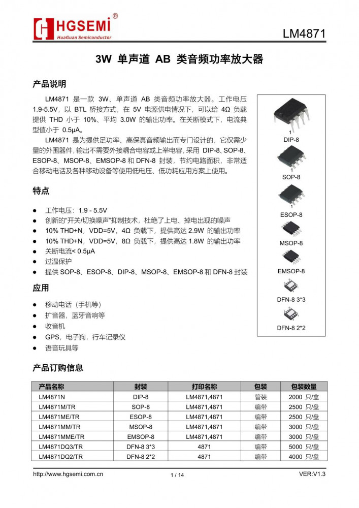 LM4871 datasheet page 1