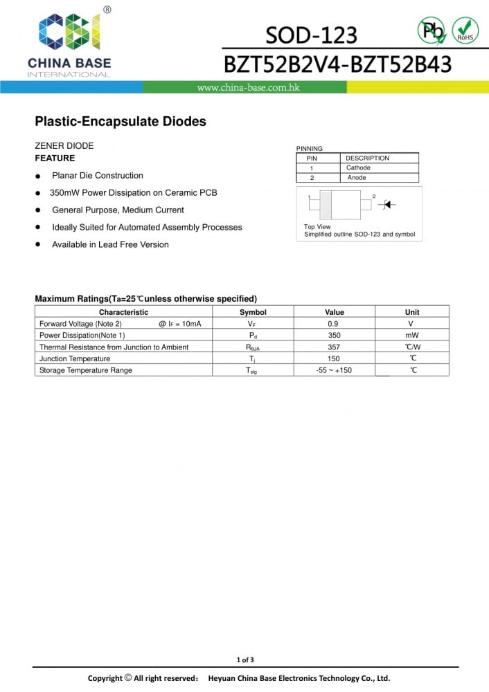 CBI BZT52B3V6 datasheet page 1