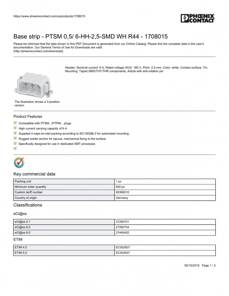 Phoenix Contact 1708015 product document page 1