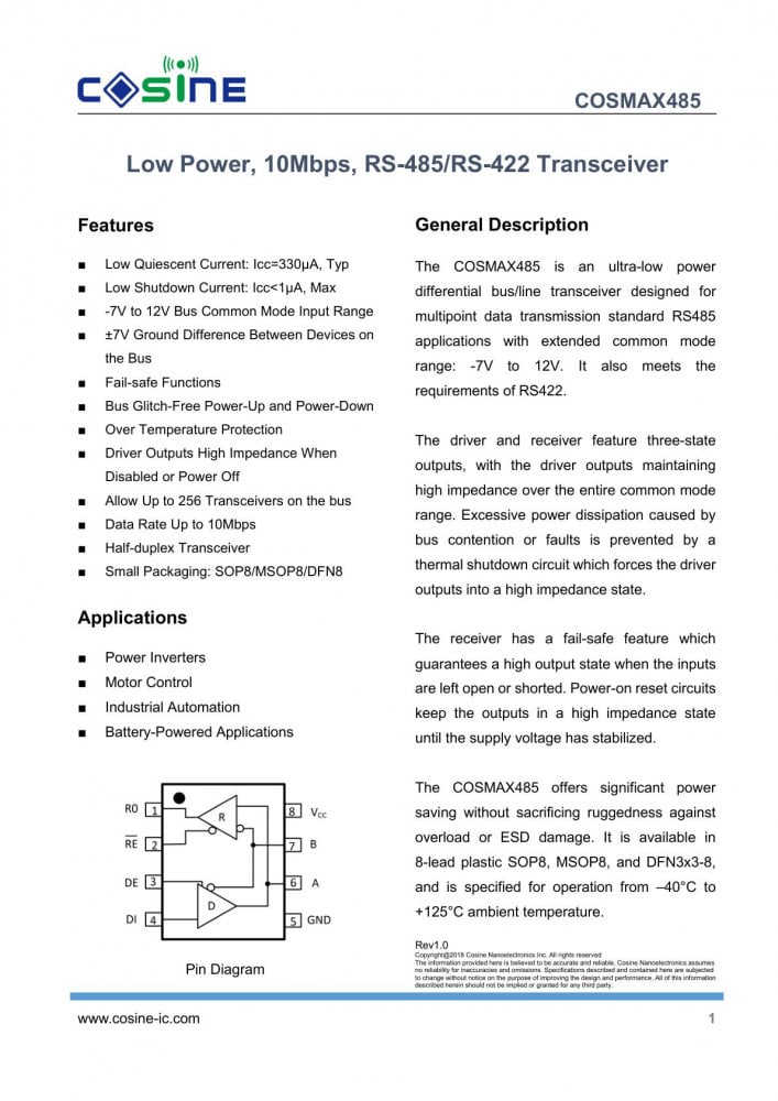 COSMAX485ESA datasheet page 1