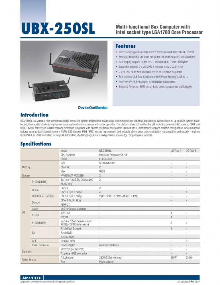 UBX-250SL technical document page 1