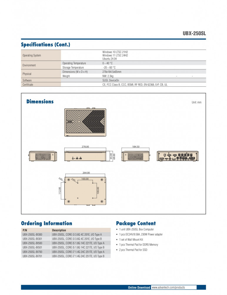 UBX-250SL technical document page 2