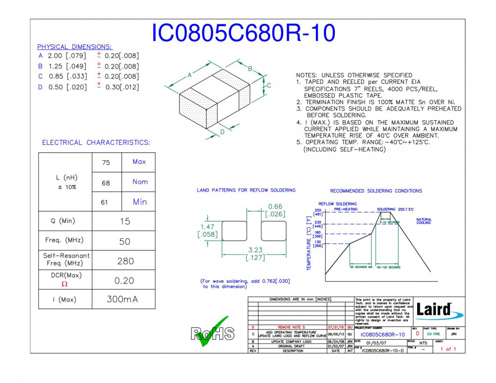 Laird IC0805C680R-10 technical drawing preview