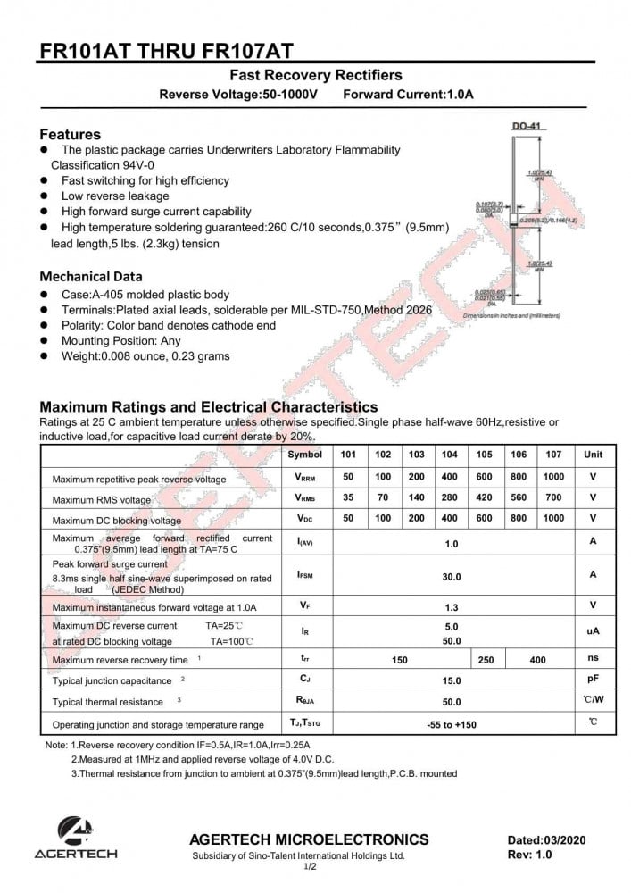 FR107AT datasheet page 1
