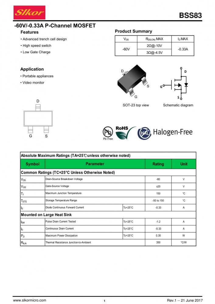 BSS83 datasheet page 1