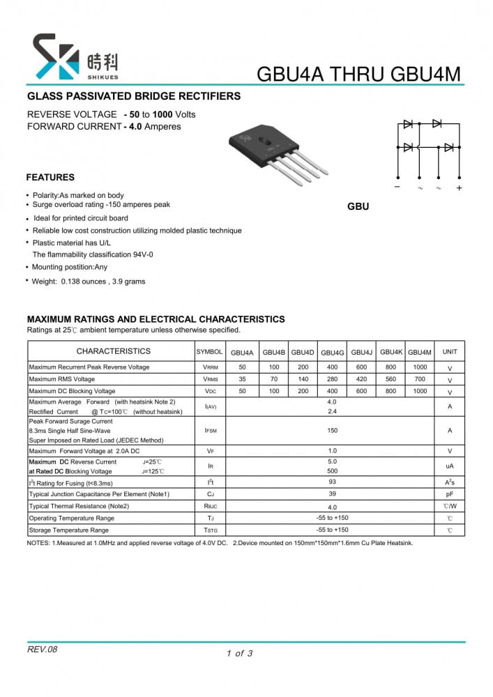 GBU4J datasheet page 1