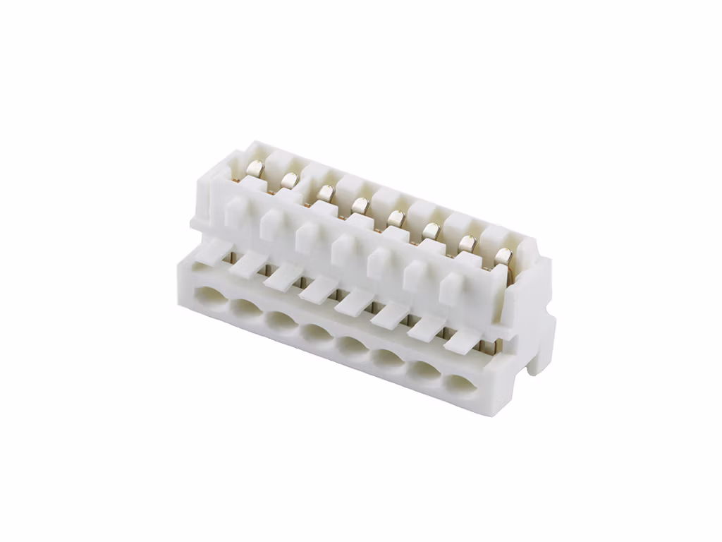 Appli-Mate RAST 2.5 IDT Housing, 2.50mm Pitch, with Side Latches, Female, 8 Circuits, Position Keys A & I Removed, Polarizing Ribs Between 1/2 and 6/7