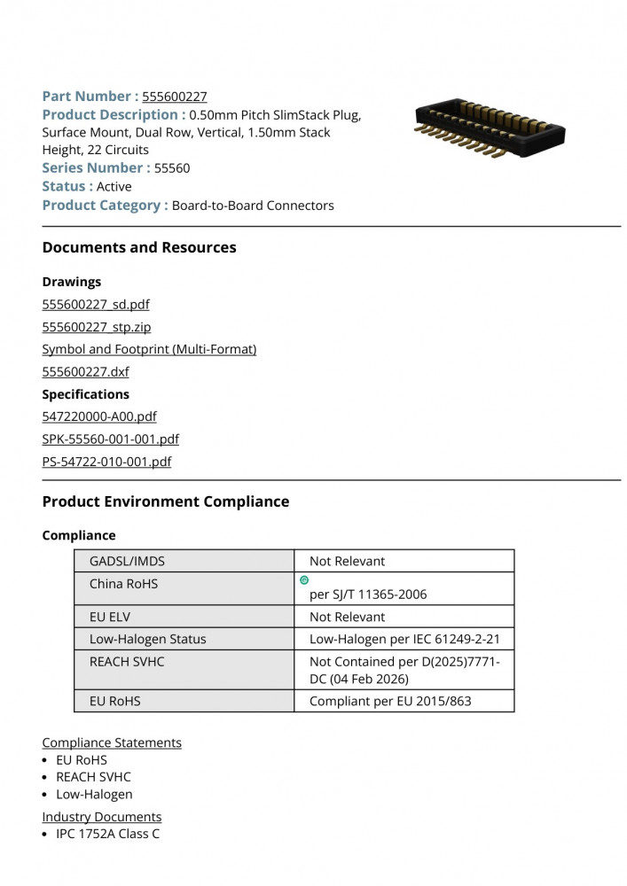 MOLEX 555600227 document preview, page 1