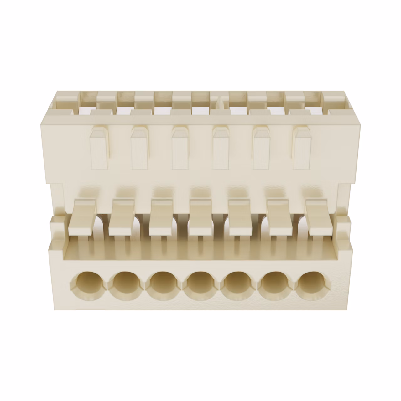 Appli-Mate RAST 2.5 Connector, 2.50mm Pitch, Female, 7 Circuits, Positions A and H Removed, Polarizing Rib Between 4/5, Locking Pips, Slotted Endwalls, Tin Plating for sale