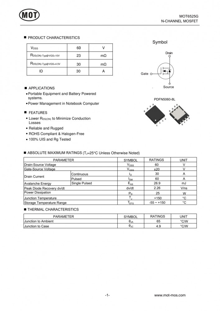 MOT6525G datasheet page 1