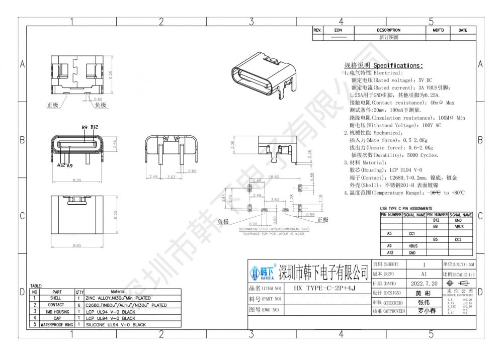 HX TYPE-C-2P+4J specification page 1